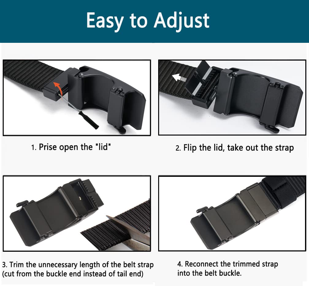 LionVII Ratchet Belts Men, Double-sided Belt with Rotatable Buckle, Reversible Web Breathable Fabric Adjustable belt[53" L x 1.5" W](Black and Gray)