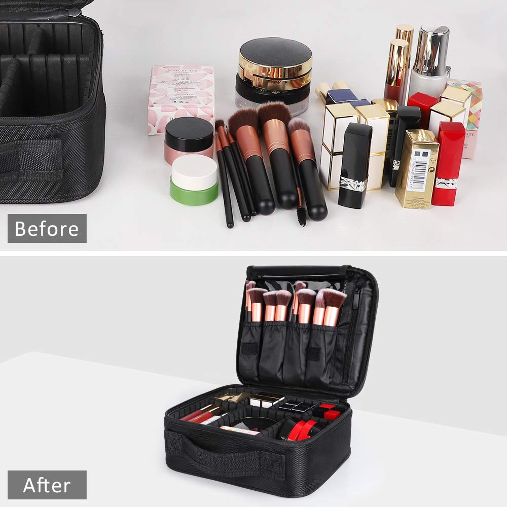 Kootek Travel Makeup Bag Portable Cosmetic Organizer Train Case with Adjustable Dividers for Cosmetics Makeup Brushes Toiletry Jewelry Digital Accessories
