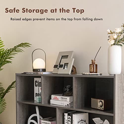 STAKOL 8 Cubes Bookcase, Open Display Cabinet Shelf, 3-Tier Bookshelves Storage Organizer, Wooden Corner Bookshelf for Living Room, Playroom, Bedroom (Oak Grey)
