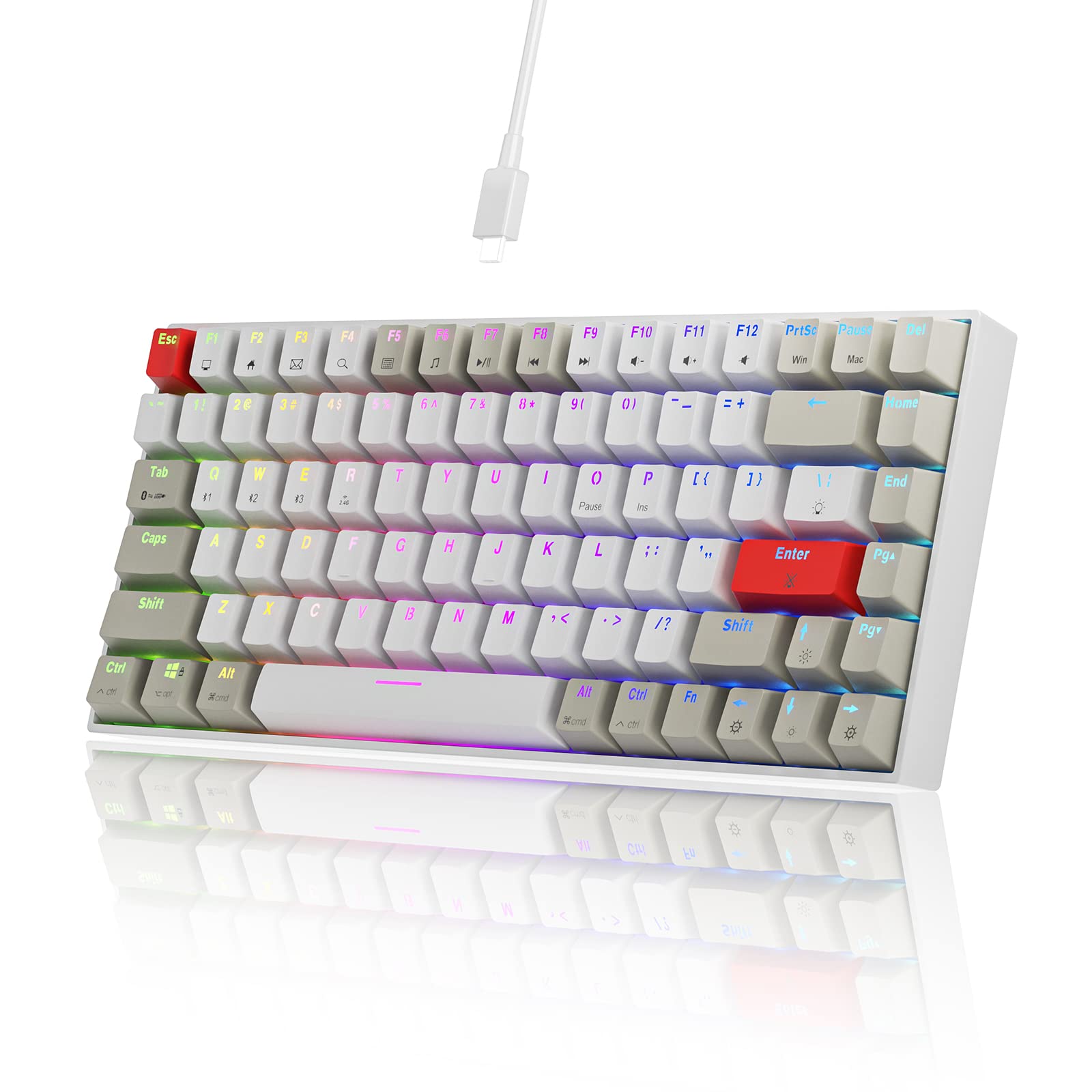 Newmen GM840 75% Percent Keyboard Wireless Bluetooth/2.4G/Wired Compact 84 Keys Hot Swappable Mechanical Keyboard RGB Backlit Anti-Ghosting Gaming Keyboard for Win/Mac PC(Gateron Brown Switch)