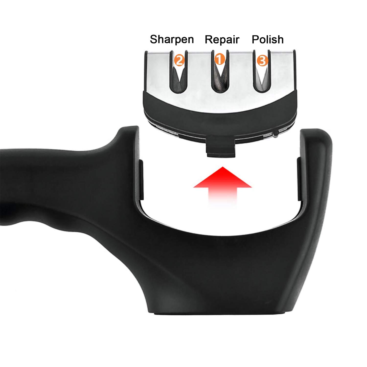 Kitchen Knife Sharpener, Yeebline Easy Manual Knife Sharpening with Professional Kitchen Chef 3 Slot Design to Restore Your Dull Knife for A Sharp Edge (Black)