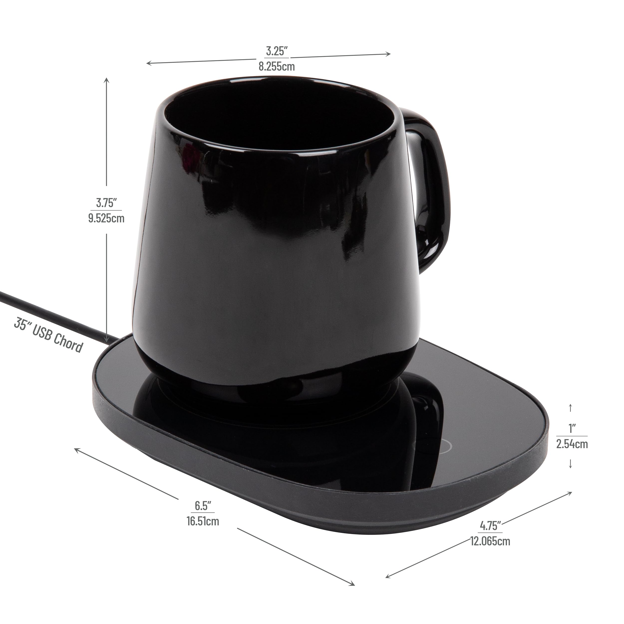 Mind Reader Coffee Warmer and Mug Set, Tea Cup Warmer, Coffee Accesories, Desk, USB Cord, 6.5" L x 4.75" W x 1" H, 2 Pcs, Black