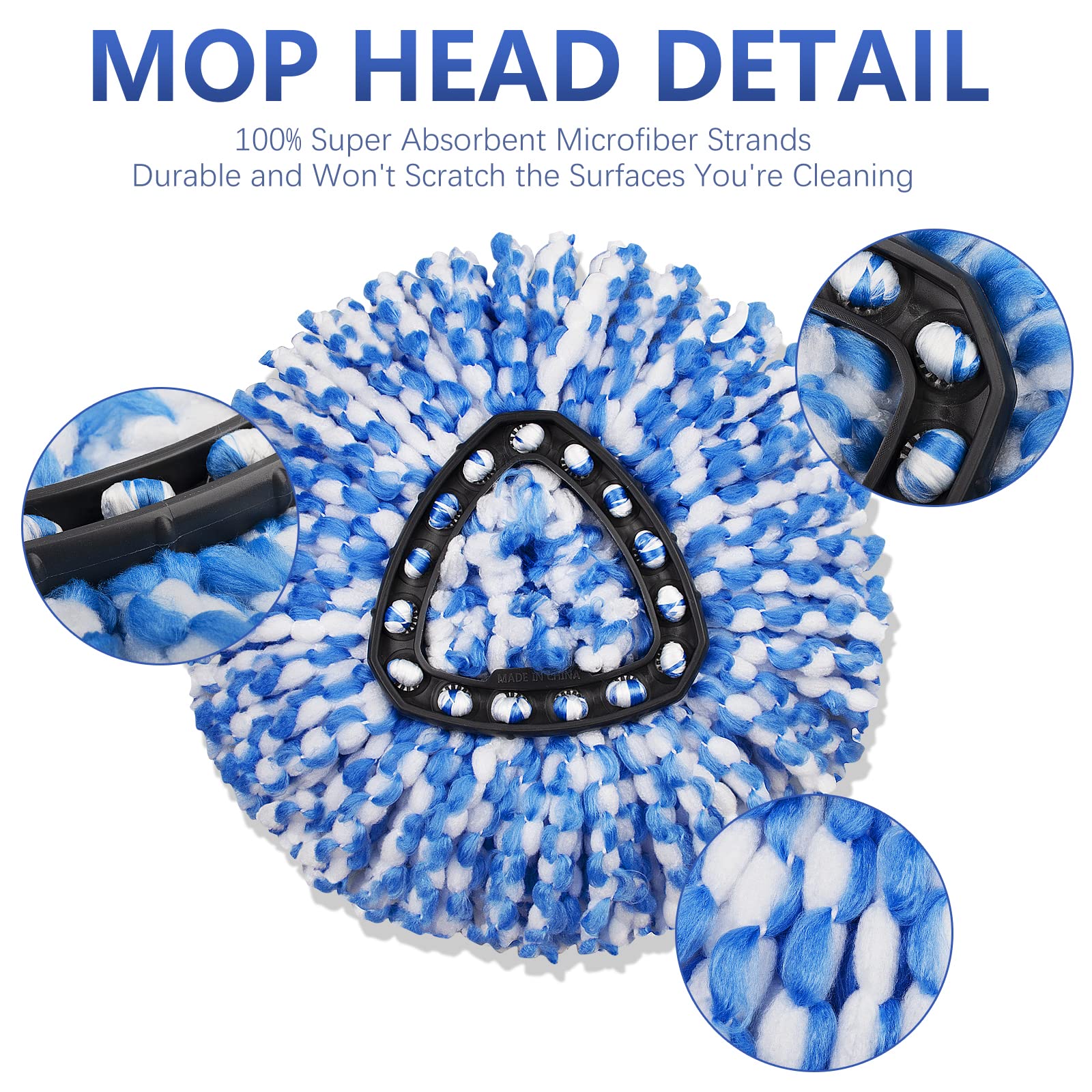 RinseClean Spin Mop Refills for 2-Tank System Triangle Mop, Compatible with Cedar O Mop, Microfiber Mop Head Replacement Easy Cleaning Mop for Floor Cleaning