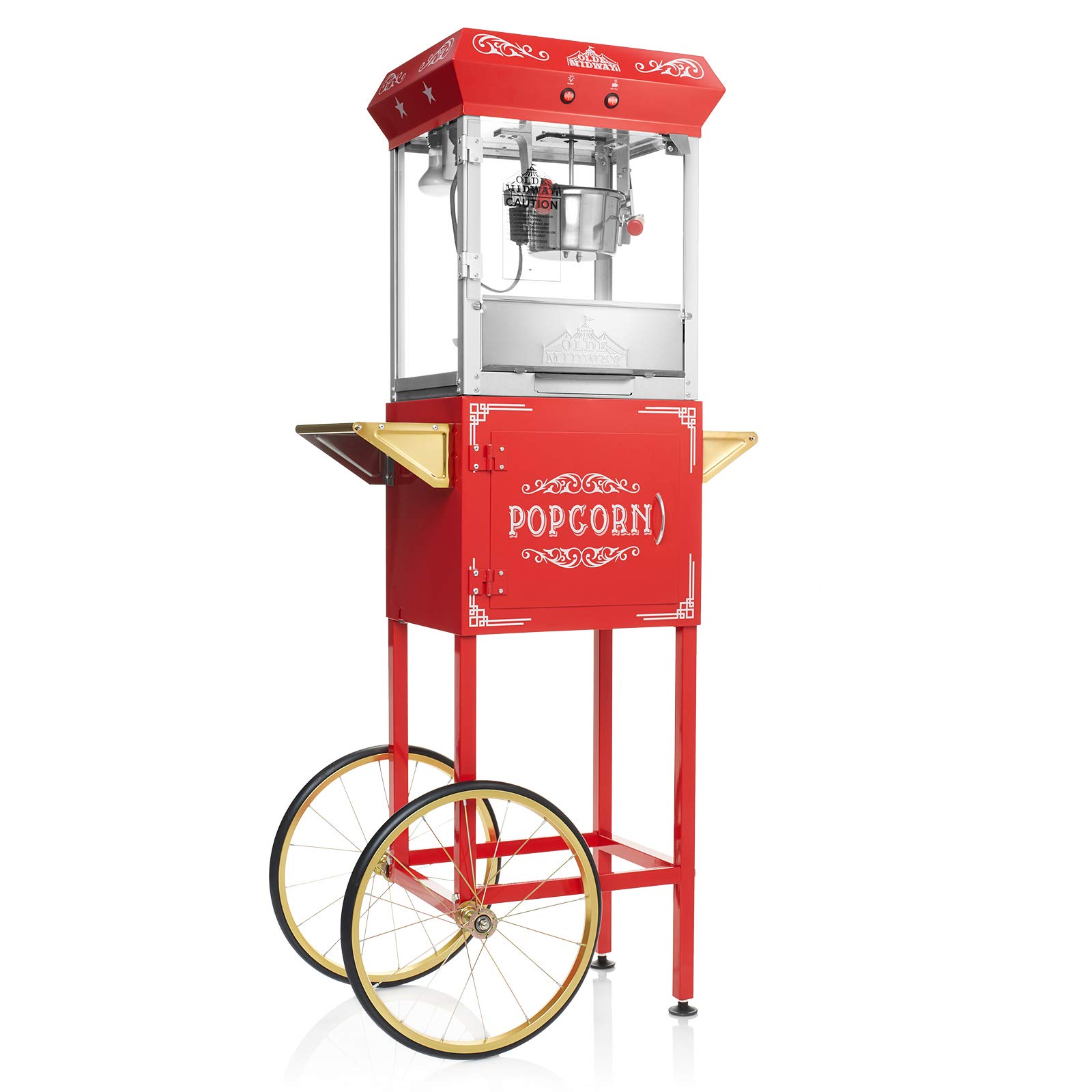 Olde Midway Vintage Style Popcorn Machine with Cart, 4-Ounce Popcorn Maker Popper, Red