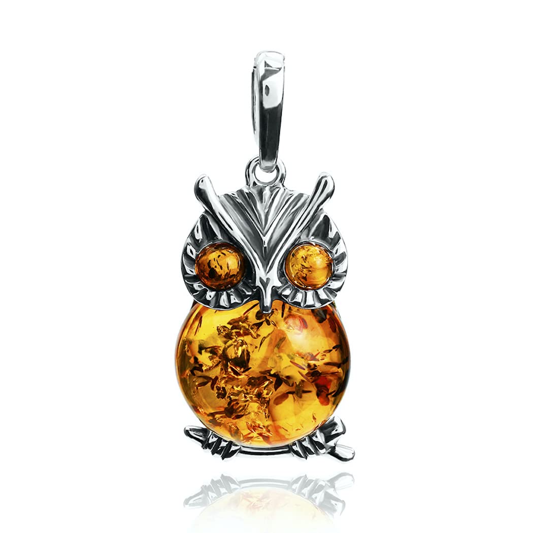 Ian and Valeri Co. Amber Sterling Silver Owl Bird Pendant