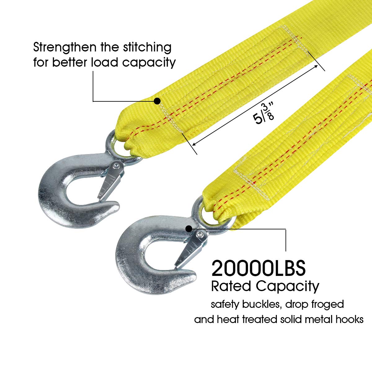 JCHL Nylon Tow Strap with Hooks 2βx20β Car Vehicle Heavy Duty Recovery Rope 20,000 lbs Capacity Tow Rope for Car Truck Jeep ATV SUV