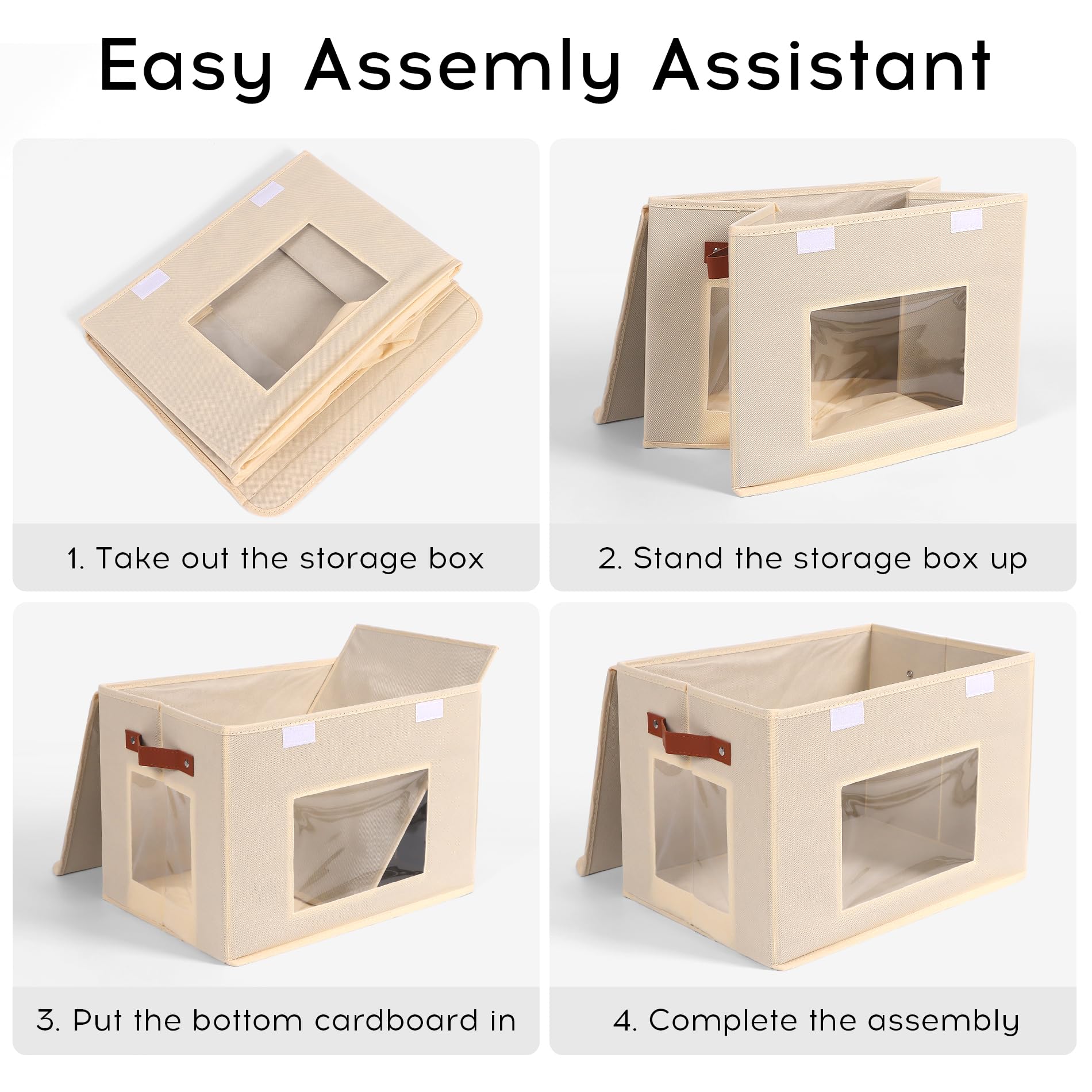 Storage Bins for Clothes, 40L Large Collapsible Stackable Closet Organizer Containers, Storage Boxes with Lids,Storage Cube Basket, Clear Windows & PU Leather Handles, Pack of 3,17x12x12 Inch