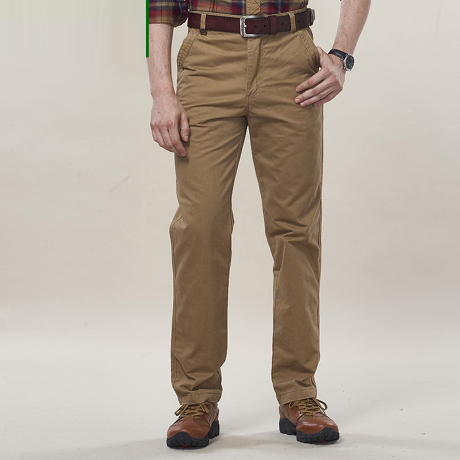 Men Relaxed Fit Casual Cotton Pant Chino Flat Front Classic Straight Pants Lightweight Business Comfort Trousers (Khaki,38)