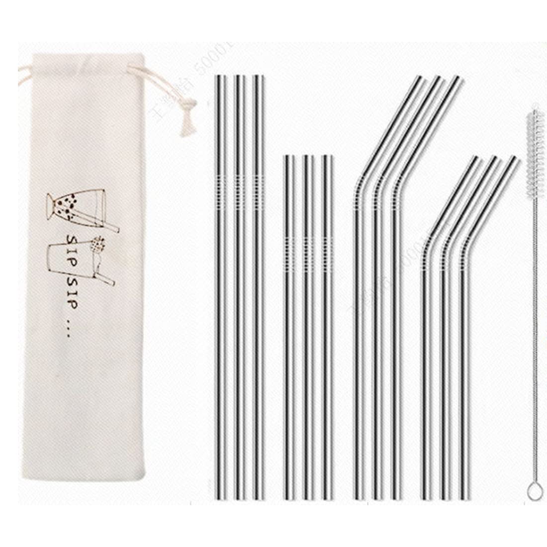 MINISO 12 Pack Reusable Stainless Steel Metal Straws with Travel Case and Cleaning Brush, Long Drinking Straws for Tumblers, for Hot or Cold Drinks