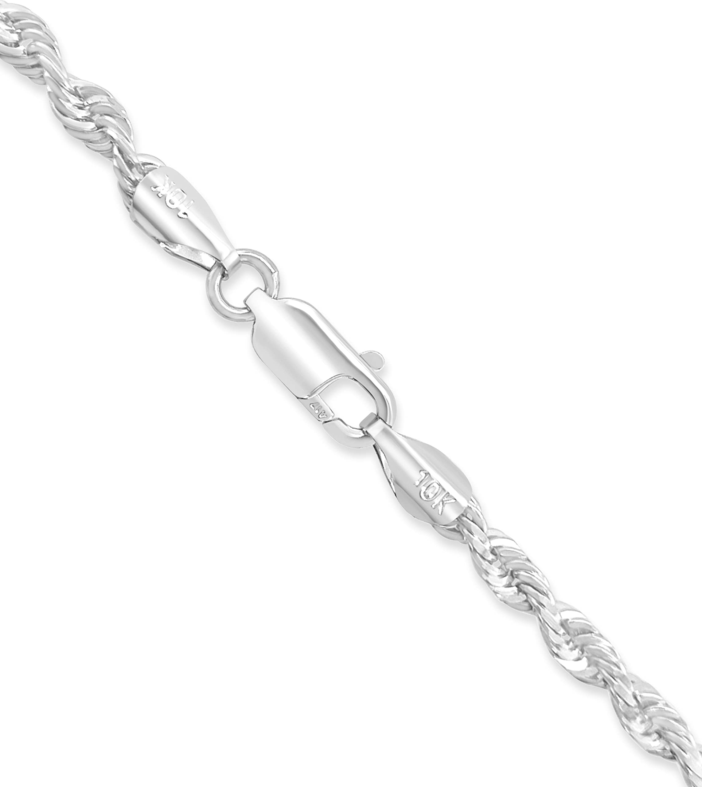 Olive & Chain Solid 10k White Gold Rope Chain Bracelet, Twisted Rope Chain for Men & Women