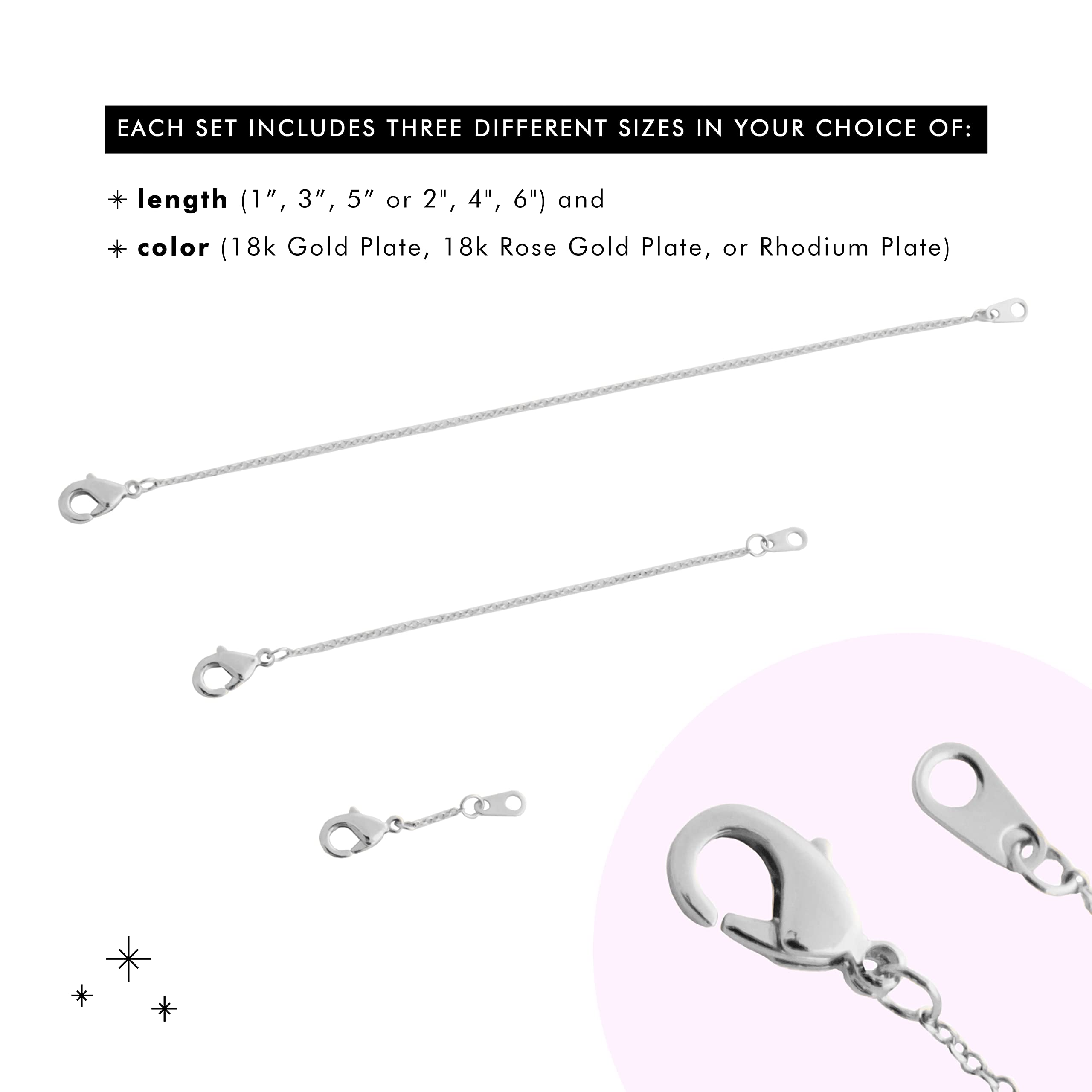 Honeycat Necklace & Bracelet Jewelry Extender Set 1", 3", 5" or 2", 4" 6" in Gold, Rose Gold, or Silver | (Silver 2/4/6)