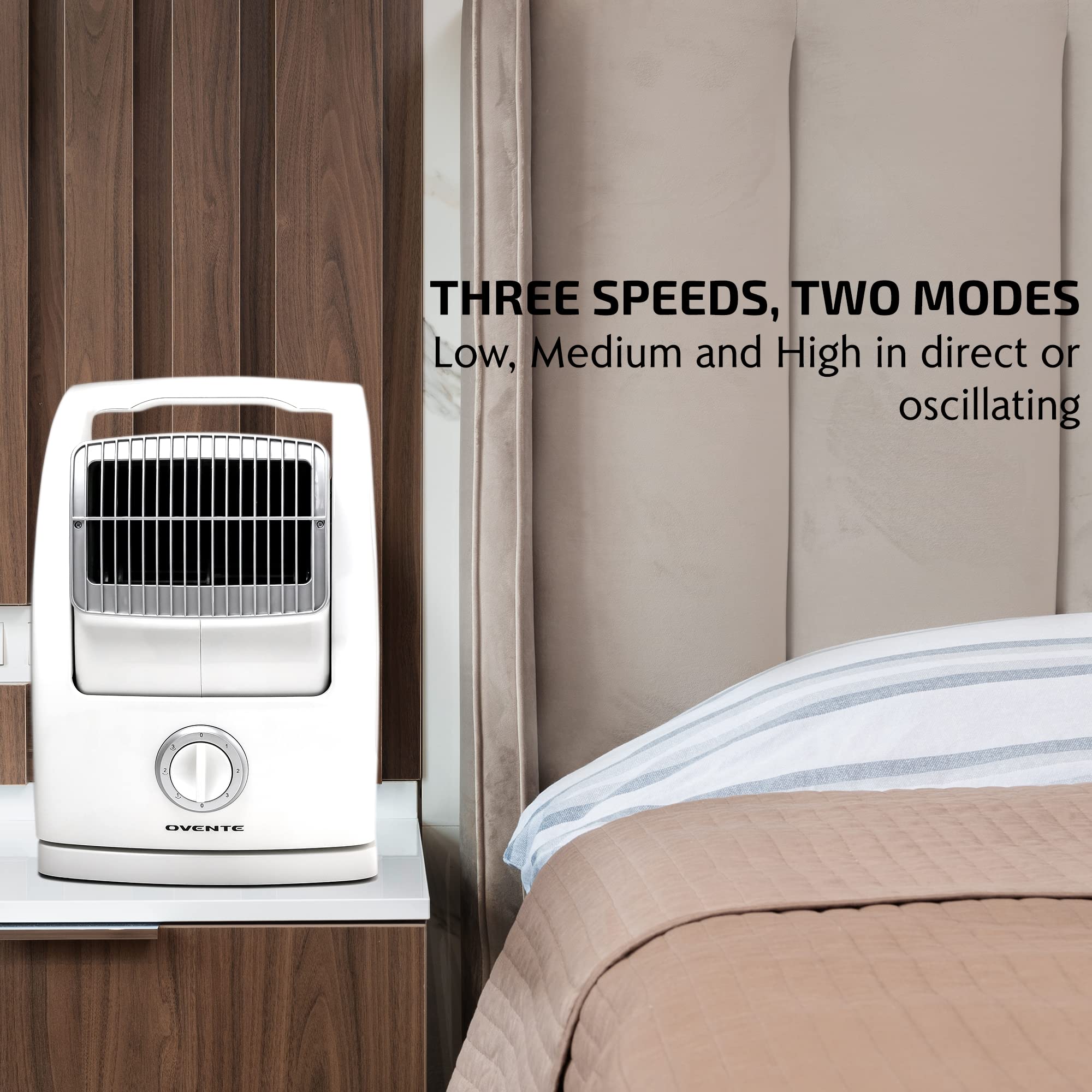OVENTE Electric Blower Floor Fan 15" with 3-Speed Control, 90° Oscillating and 45° Manual Pivoting Head, Low-Noise Technology and Easy to Clean Air Filter Ideal for Home, Bedroom, Office, White BF74W