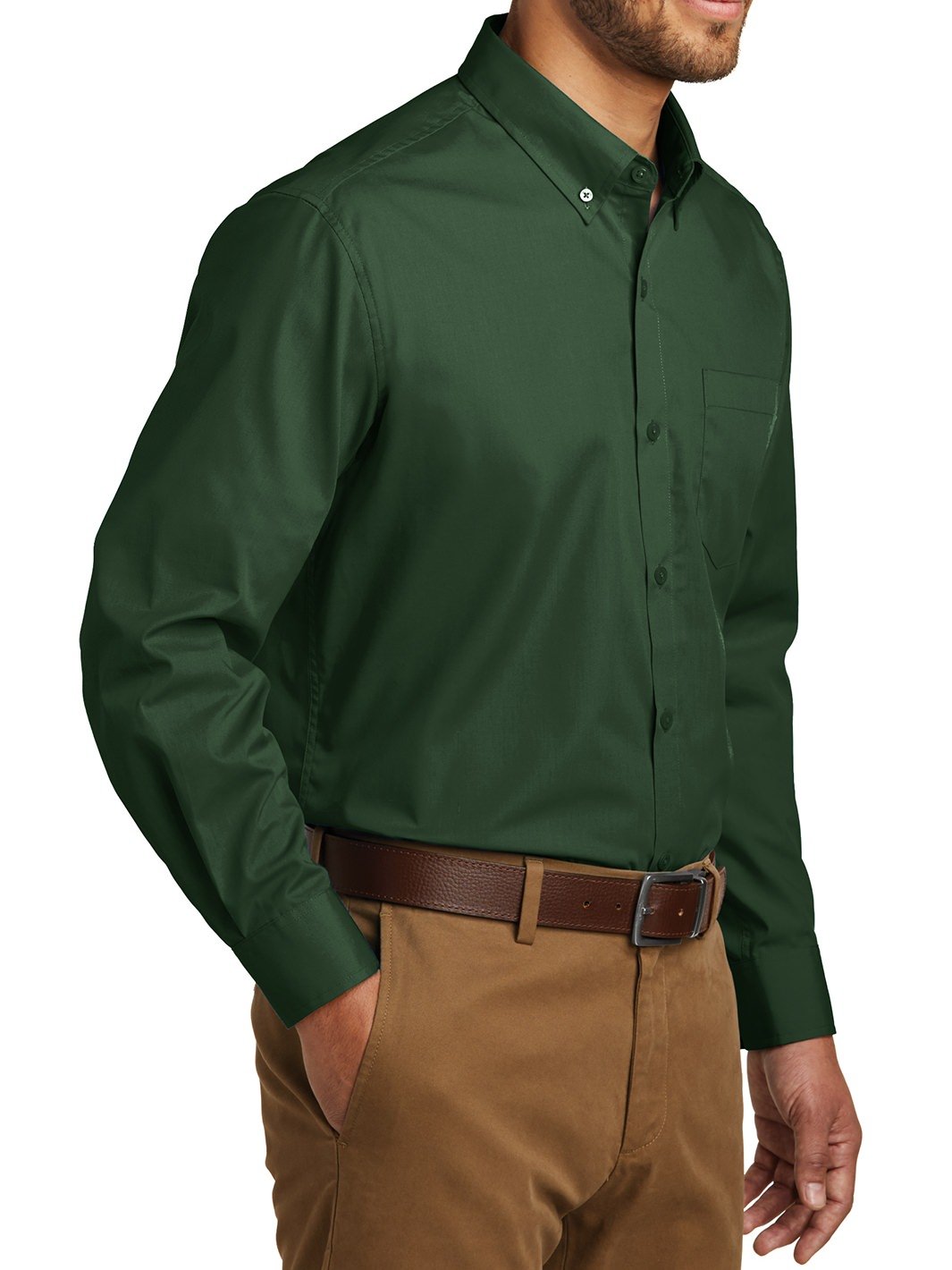 Men's Long Sleeve Professional Uniform Carefree Poplin Shirt Deep Forest Green Large