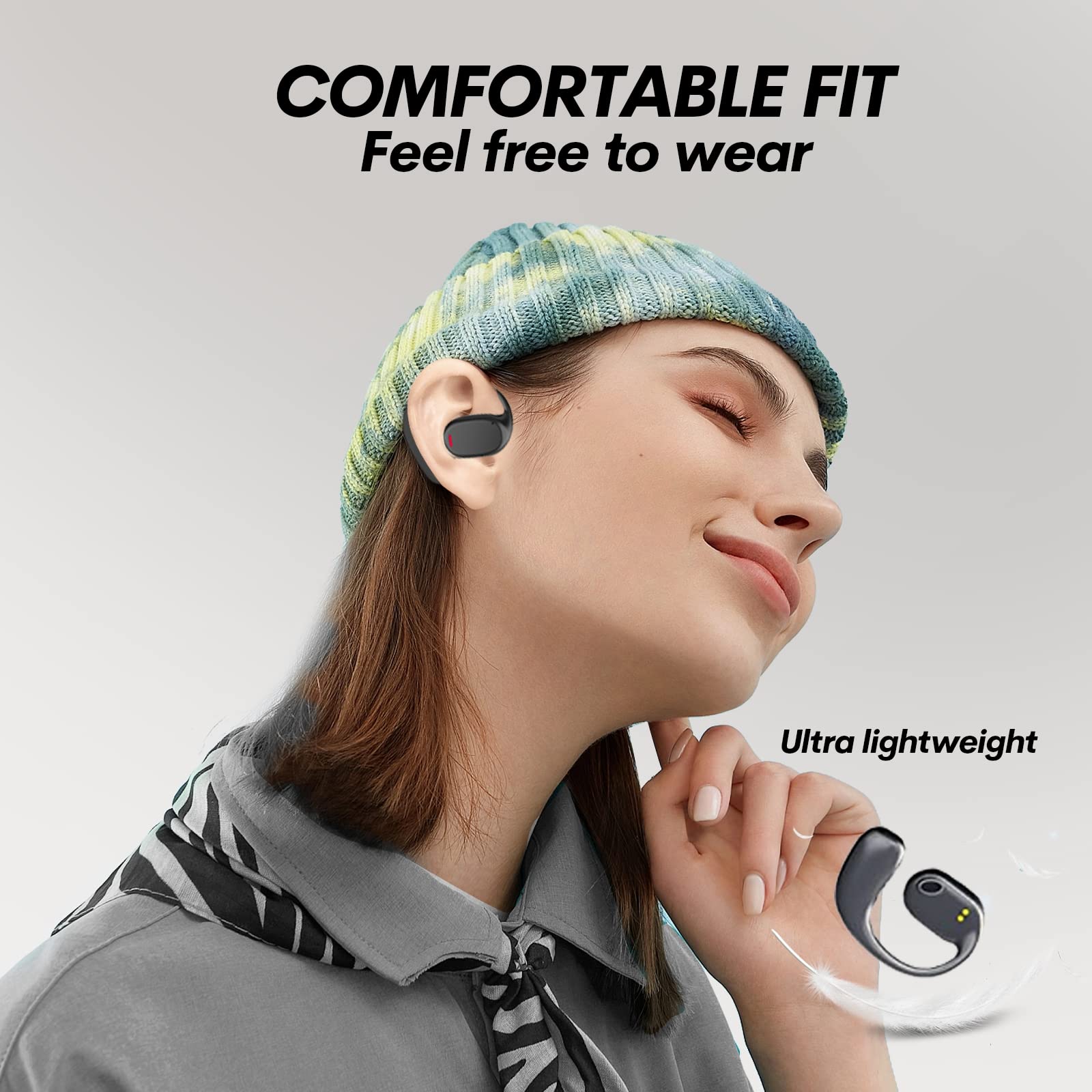 Over Ear Open Ear Earbuds Wrap Around with Ear Hook Wireless Bluetooth Bone Conduction Headphones Out of Ear Running Earbuds with Earhooks Sport Workout Earclip Wireless Bluetooth