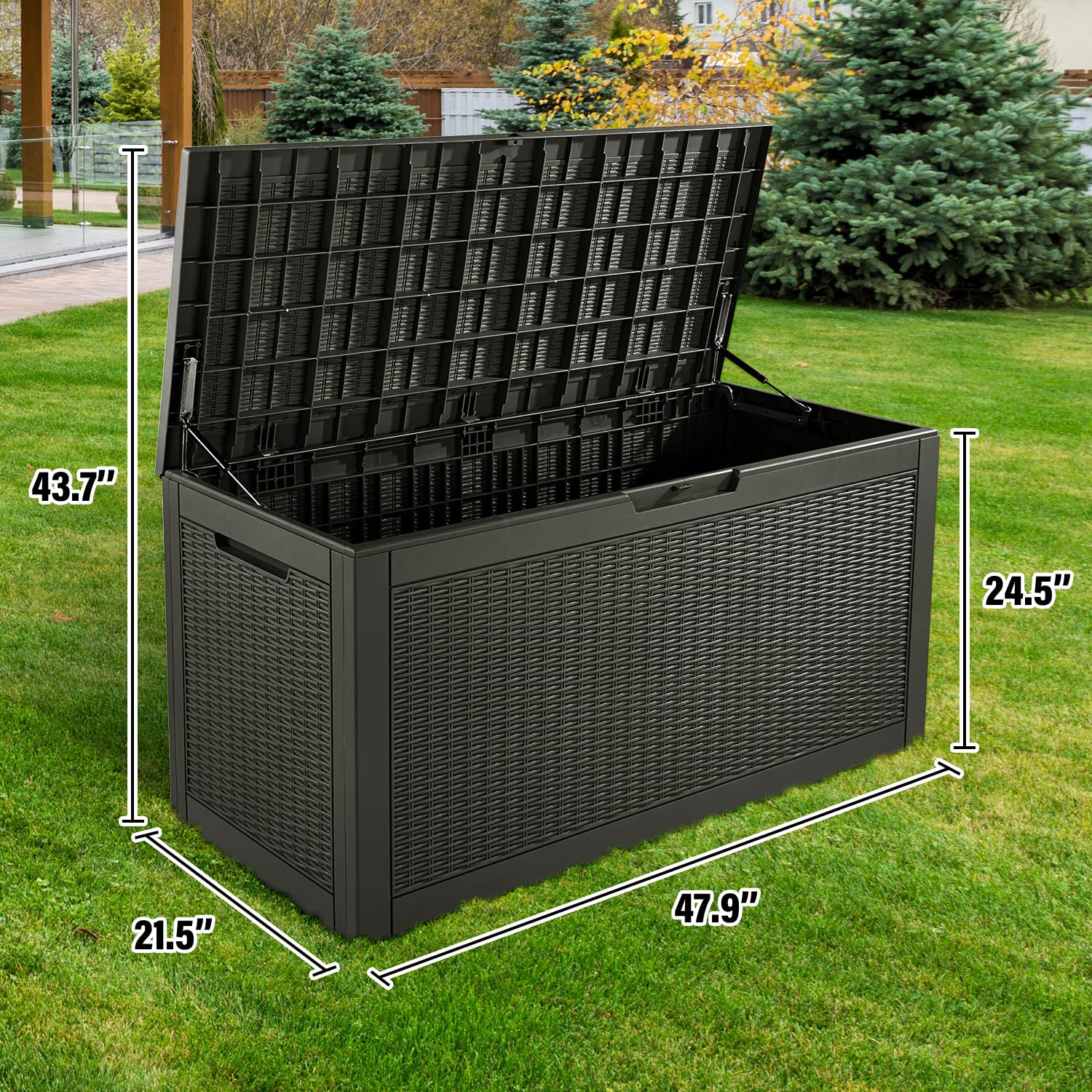 PayLessHere 100 Gallons Deck Box Multifunctional Storage Box Waterproof Outdoor Storage Pool Storage Box Bench with keyhole for Indoor/Outdoor Garden Pool Patio Storage