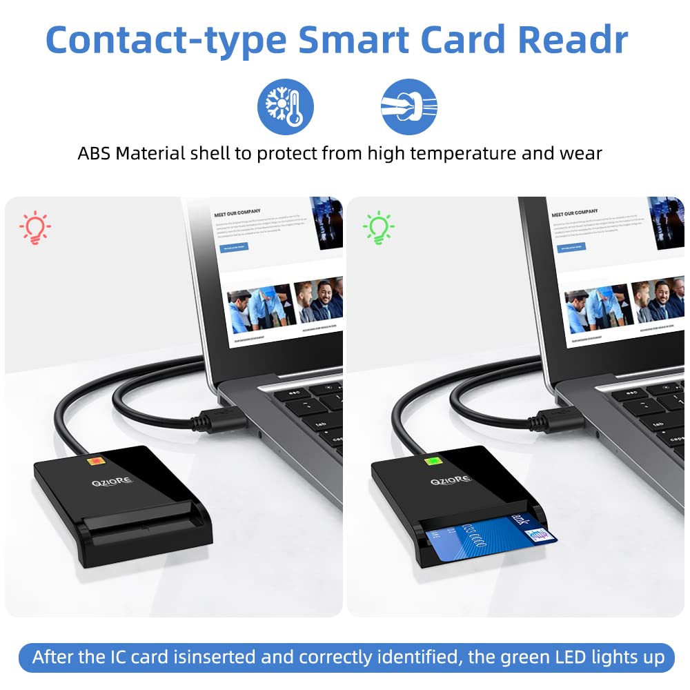 Q-ZIORE CAC Reader Military, Smart CAC Card Reader DOD Military, USB Common Access CAC, Compatible with Windows, Mac OS