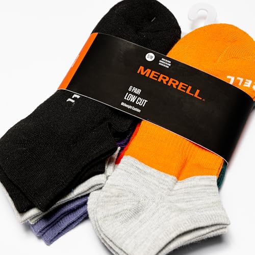 Merrell Unisex-Adult's Recycled Cushioned Socks Pack-Hiking Arch Support & Moisture Management, Low Cut-Gray Assorted (6 Pairs), M/L (Men's 9.5-12 / Women's 10-13)