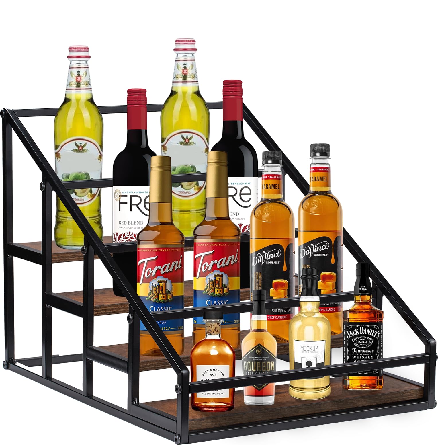 Oarianp Coffee Syrup Rack Organizer, Coffee Bar Syrup Bottle Rack, Wine Rack, Kitchen Countertop Condiment Storage Rack, Rustic Brown,Coffee Bar 4-Tier 16 Bottles Storage Shelves