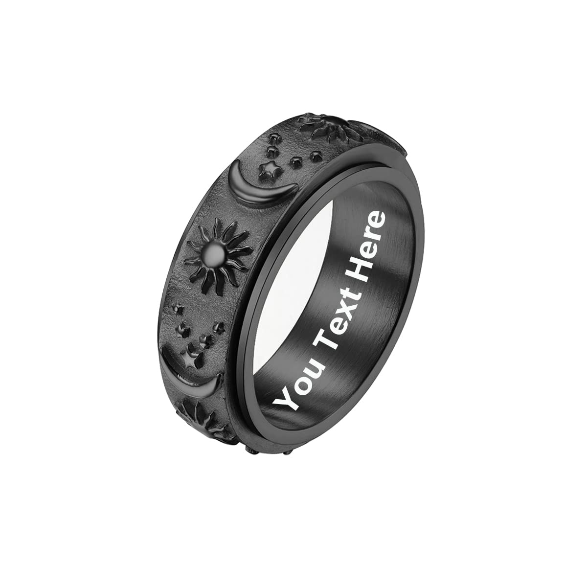 Nanafast Customize Stainless Steel Spinner Ring for Women Men Anxiety Rings for Relieving Stress Anxiety Ring Sun Moon Stars Promise Engagement Ring Custom Black 6