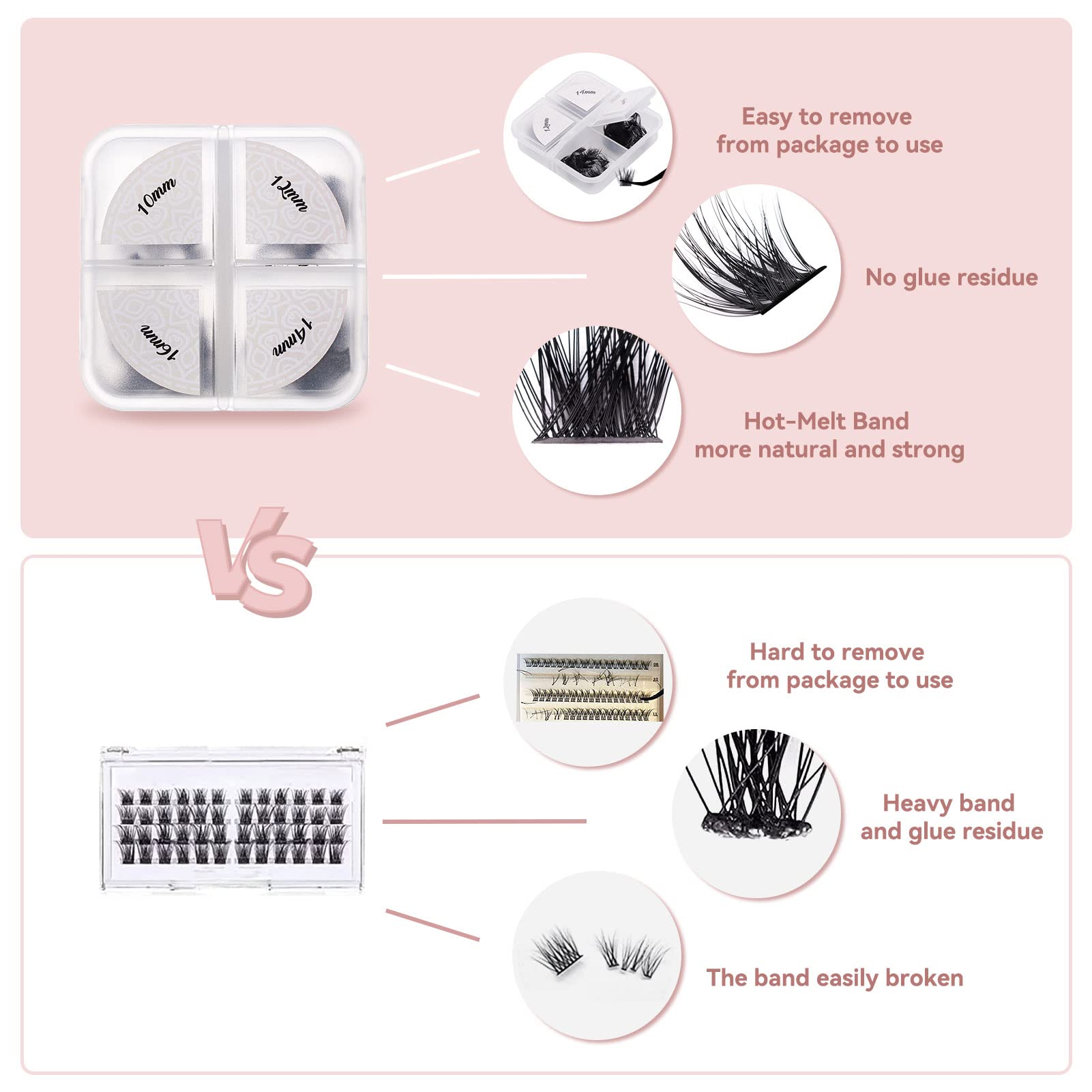 Lash Clusters, 72 Pcs Individual Cluster Lashes DIY Lash Extension 10-16mm Eyelash Clusters Volume Wispy Lashes Super Thin Band Reusable Soft & Comfortable(T02-72-D-10-16MIX)