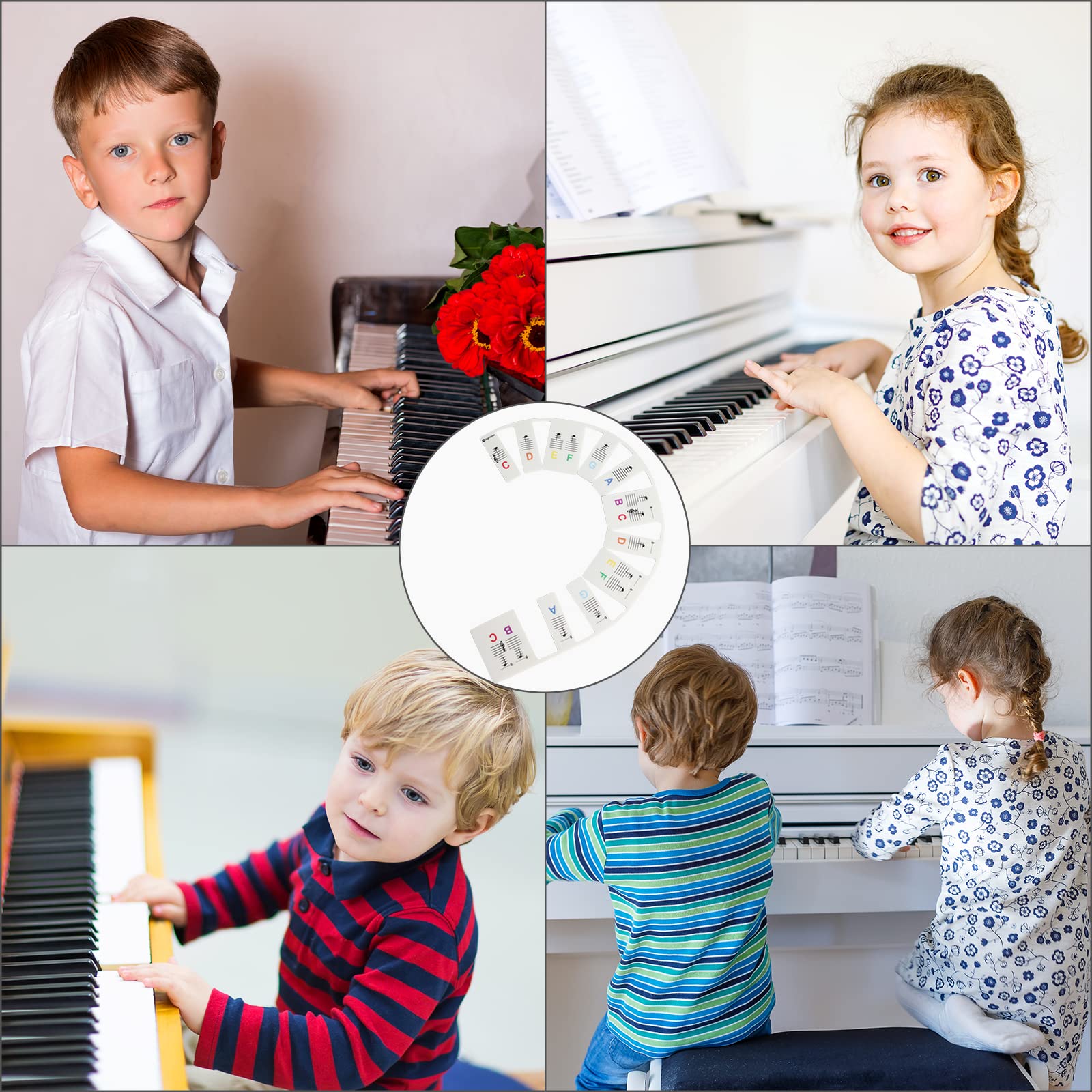 Removable Piano Keyboard Notes Lables for Beginner, Piano Keyboard Stickers for 61/88/54/49/37 Key, Made of Silicone, No Need Stickers, Reusable and Comes with Box (Rainbow Colors）