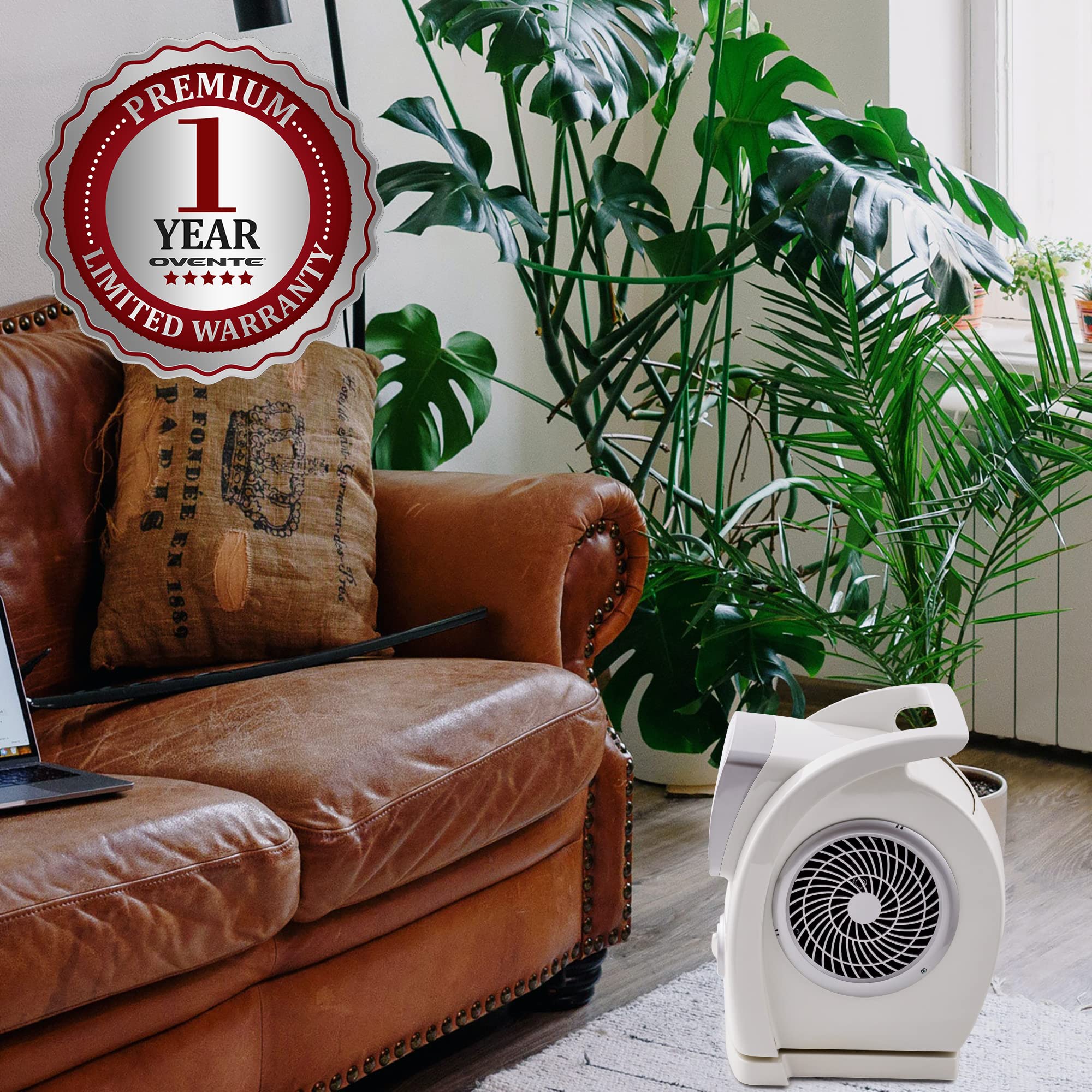 OVENTE Electric Blower Floor Fan 15" with 3-Speed Control, 90° Oscillating and 45° Manual Pivoting Head, Low-Noise Technology and Easy to Clean Air Filter Ideal for Home, Bedroom, Office, White BF74W