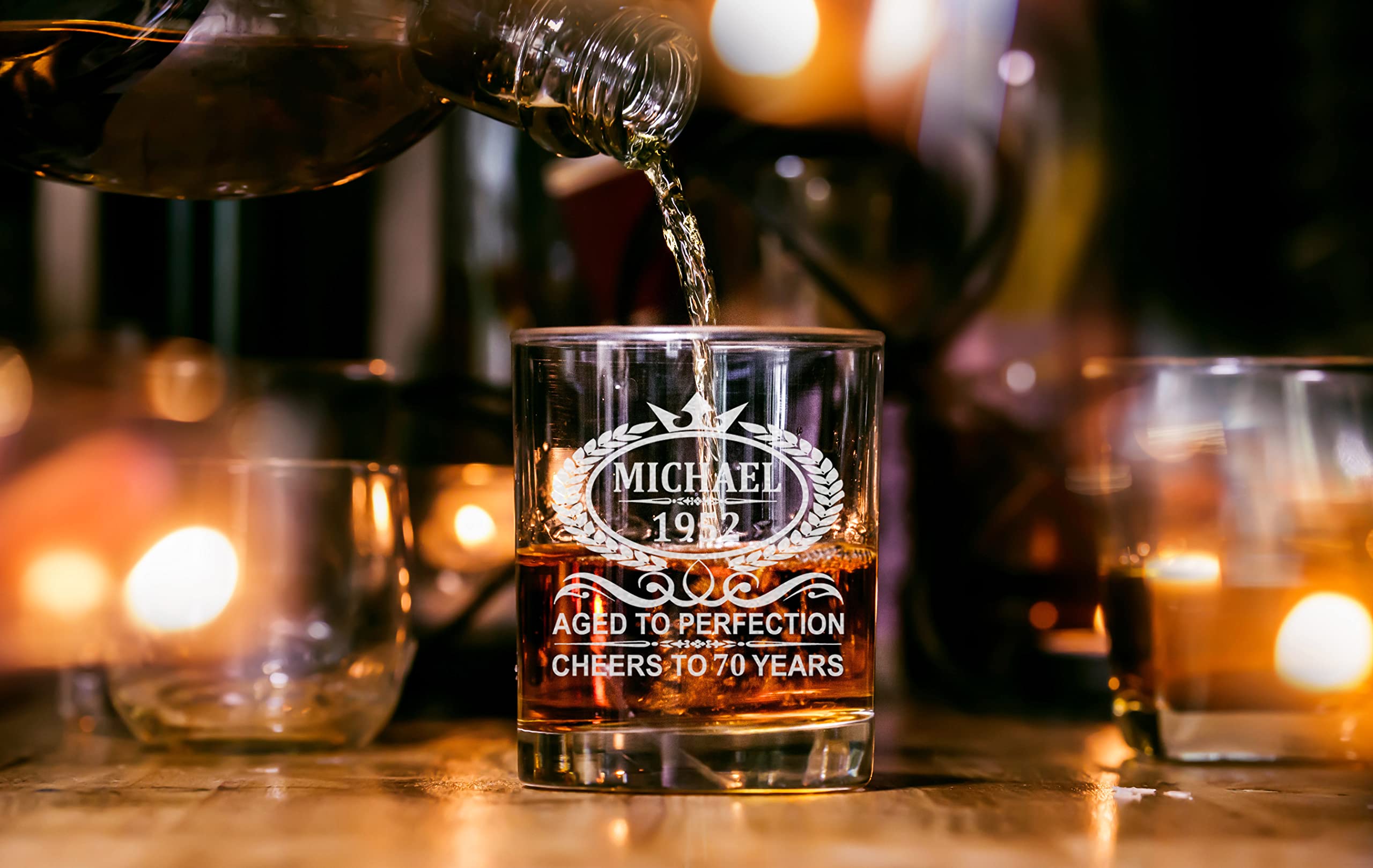 Personalized Whiskey Glass For Men and Women, Aged To Perfection 11oz Old Fashioned Custom Whiskey Glass Birthday Gift For Him and Her, Customized Engraved Etched Monogram Rocks Cocktail Glass
