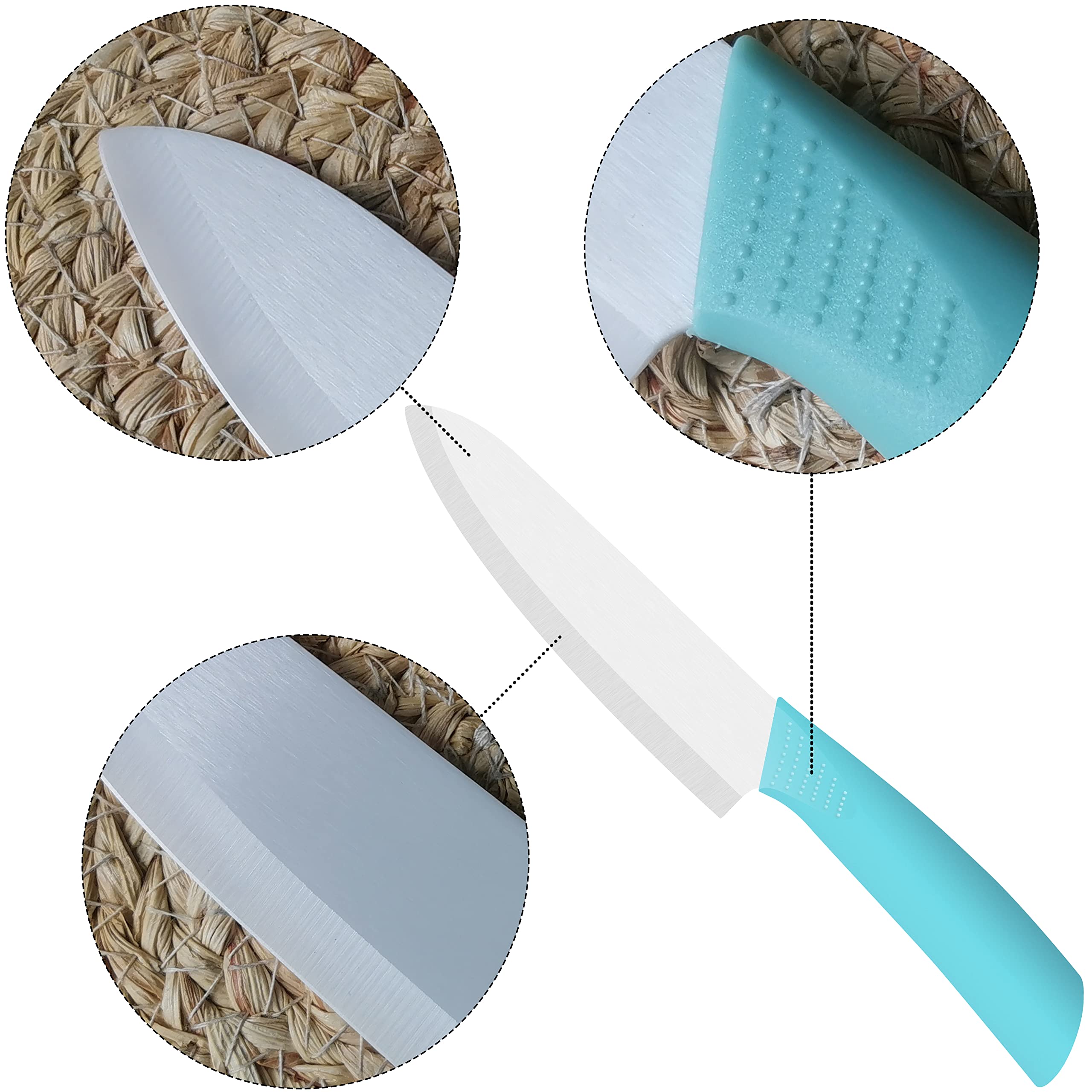 Rynal Ceramic Knife Chef Knife Meats Fruits Vegetables Knife - Sharp Ceramic Kitchen Knife with Sheath Cover - 6 Inch Aqua Cooking Knife