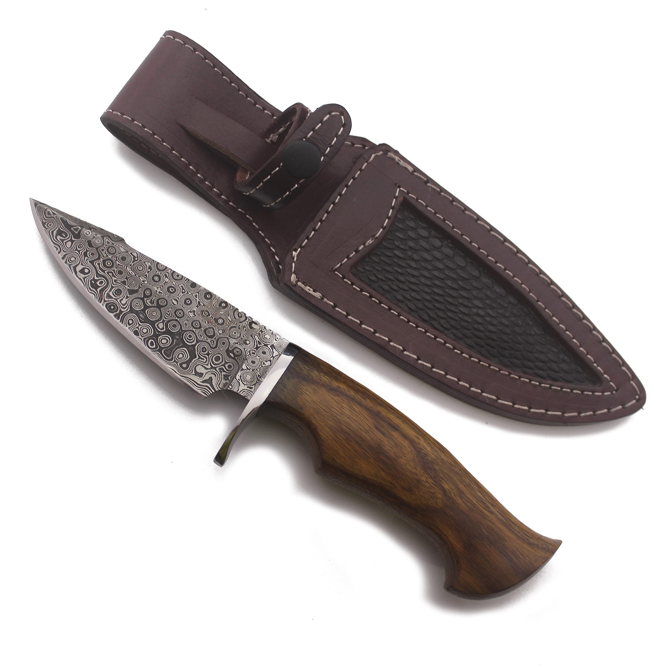 MAAN Handmade damascus knife hunting knife camp knife fixed blade knife with Right Hand Vertical Tip Down Leather Sheath MNK 105B