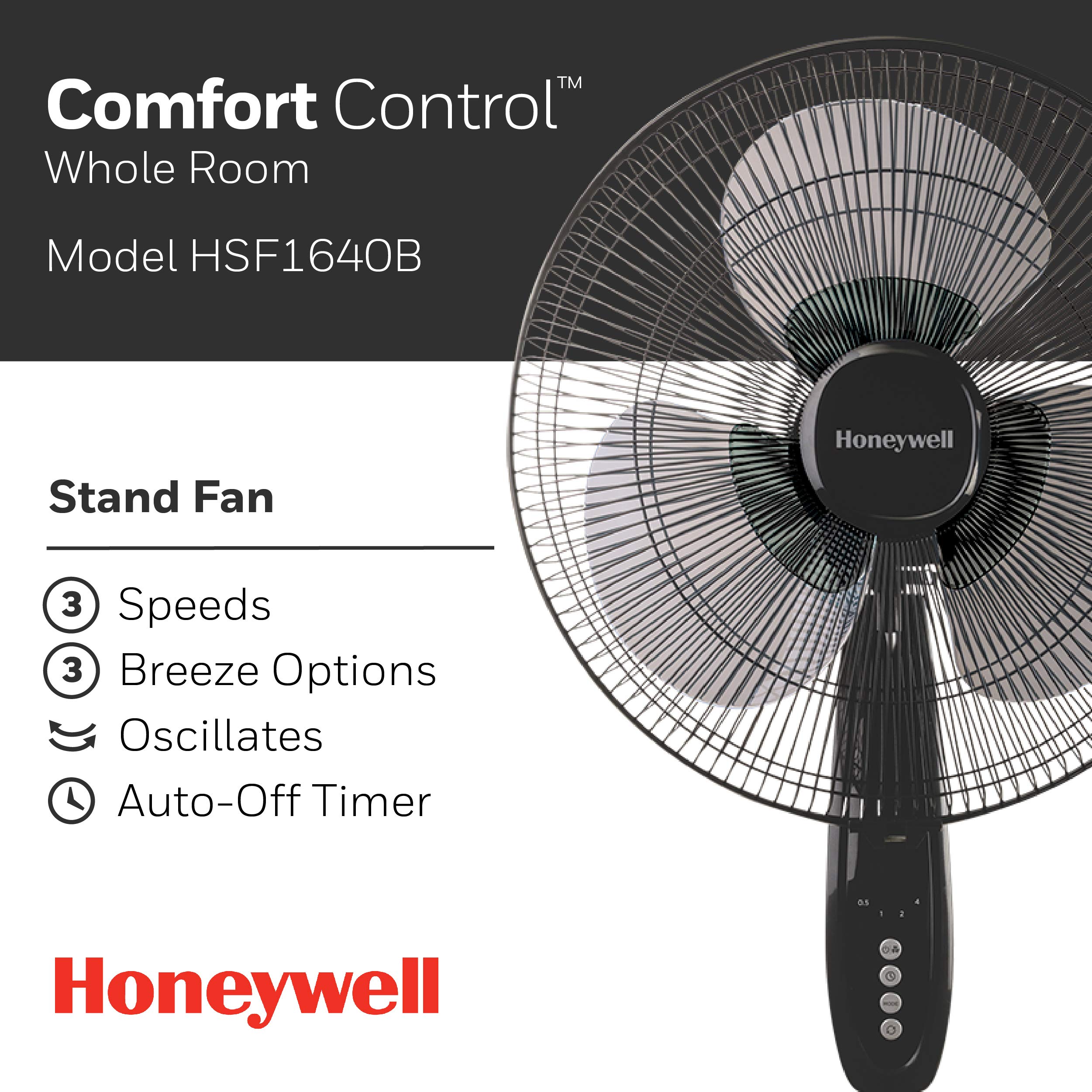 Honeywell Double Blade 16 Pedestal Fan Black With Remote Control, Oscillation, Auto-Off & 3 Power Settings