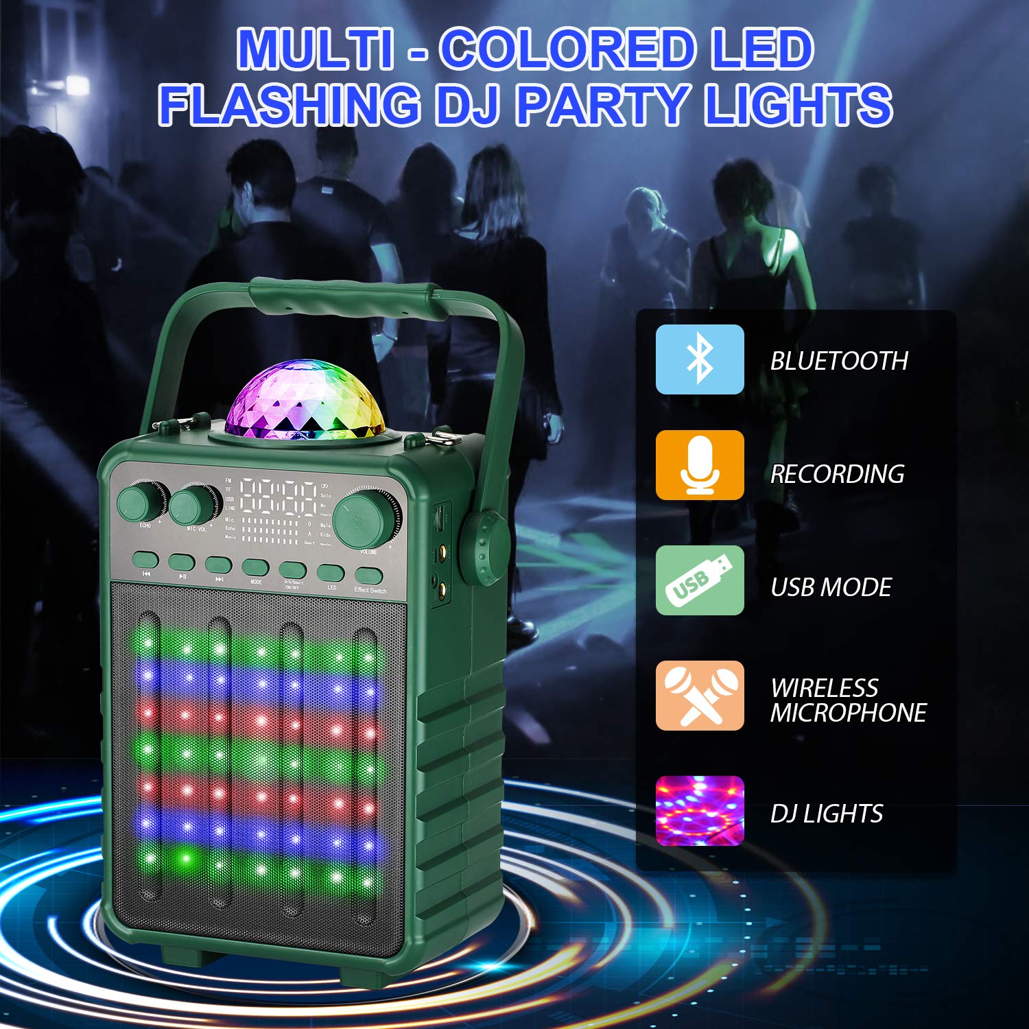 Karaoke Machine with Wireless Microphone, YLL Bluetooth Karaoke Speaker PA Sound System with Disco Lights for Home Party, FM, Recording, TF/USB Supported