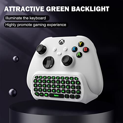 MoKo Green Backlight Chatpad for Xbox One Controller, Xbox Series X/S, 2.4G Receiver Chatpad Wireless Message Keyboard Keypad with Headset/Audio Jack for Xbox One/One S/Elite/2 Controller White