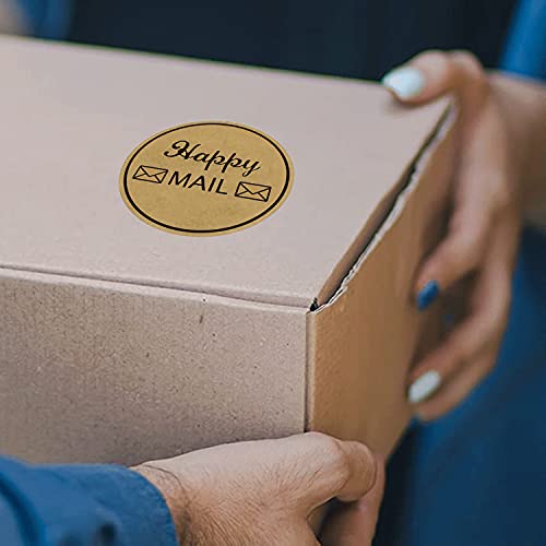 Kraft Happy Mail Stickers Roll 1.5" 500 Pcs Mail Labels Envelop Seals Packaging Stickers Small Business Supplies for Business Owners