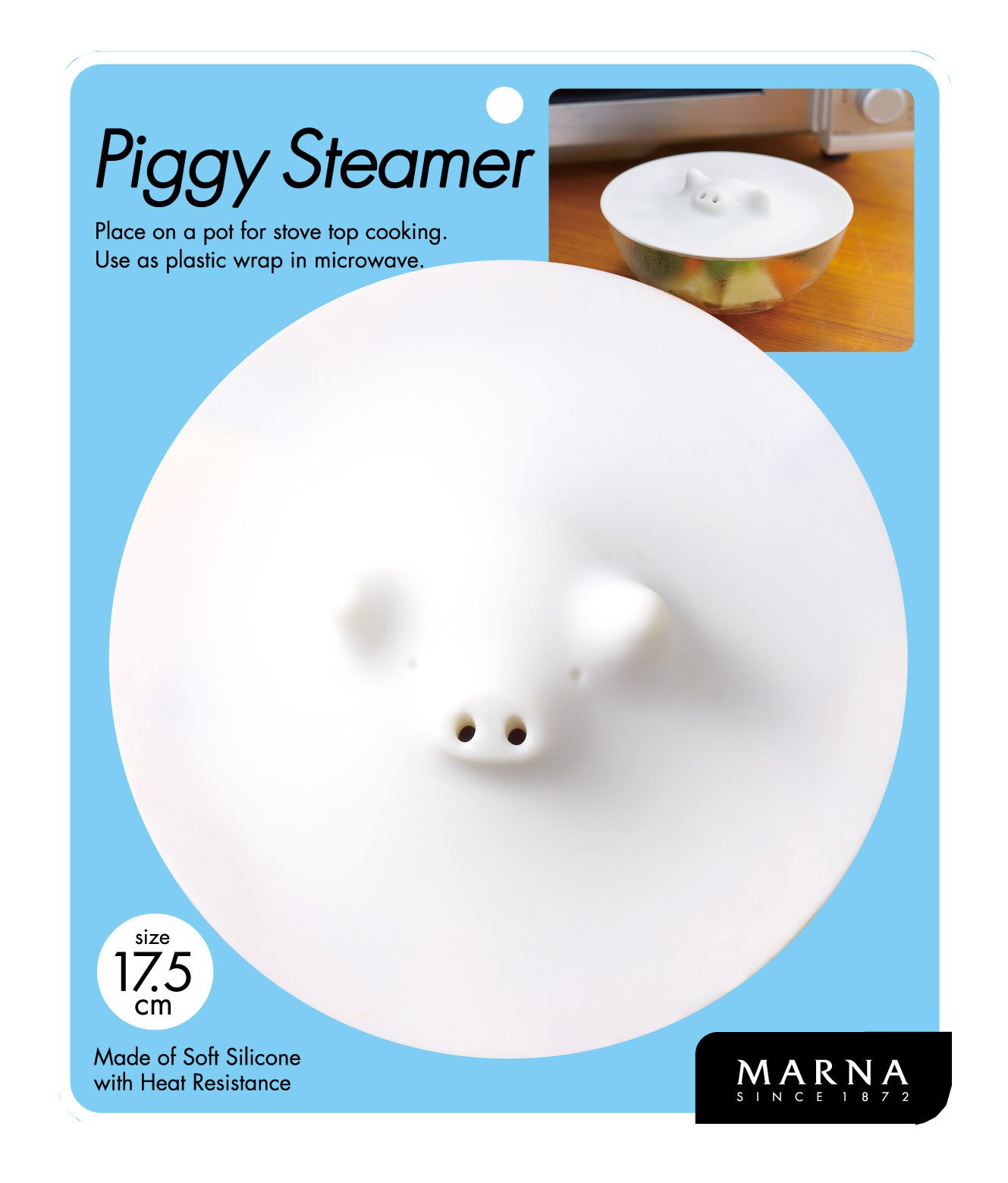 Marna White Piggy Steamer - Multipurpose Lid for Steaming, Covering, and Opening Jars
