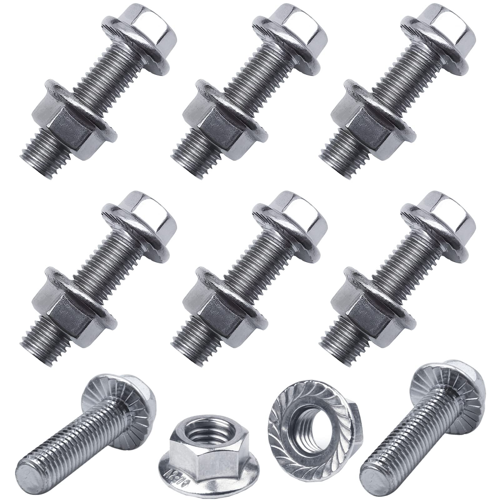 OBPSFY 8 Pack Flanged Hex Head Bolts, M10X1.5-35mm Flanged Hex Head Screws,Exhaust Manifold Bolt Kit,Flange Bolts and Nuts for Securing Exhaust Components
