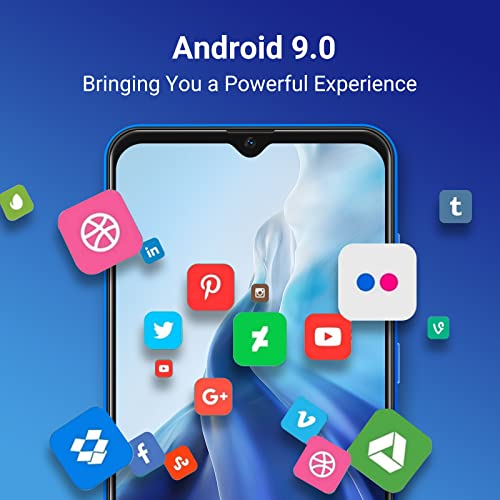 Xgody X14 Unlocked Smartphones, 6.52 Inch Large Screen 4G Dual Sim Mobile Phones, Dual 5MP + 256GB Extended Storage Cheap Cell Phones, Android 9.0 OS, 3000mAh Massive Battery, Face Recognition (Blue)