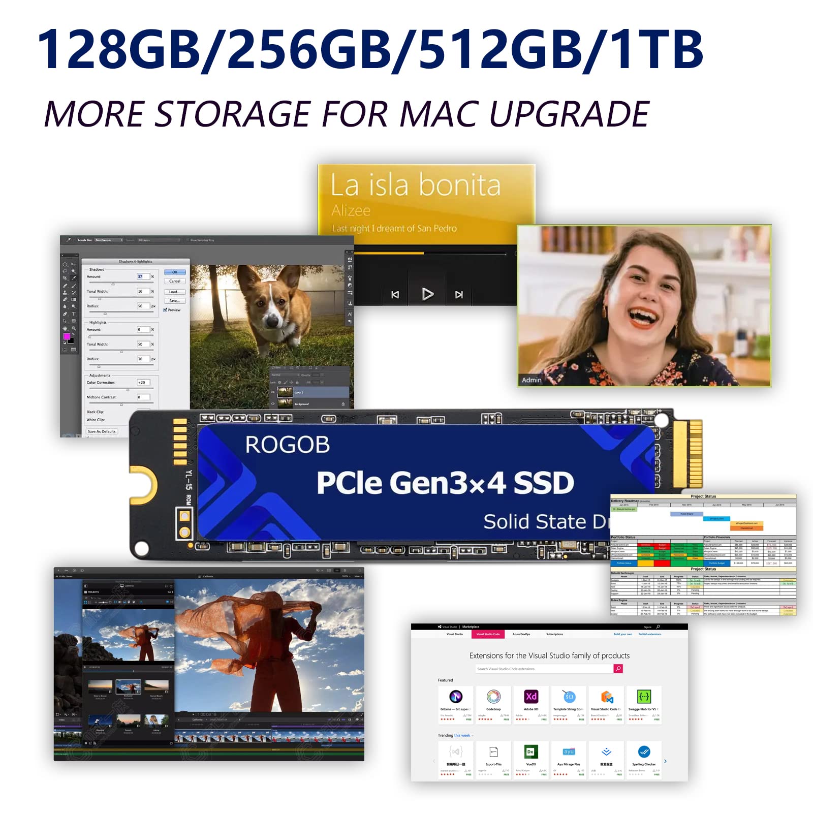ROGOB 512GB PCIe SSD Gen3*4 NGFF Internal Solid State Drive, Upgrade Speed & Storage Drive for 2013-17 Mac, MacBook, Mac Pro, Air, Mini, iMac