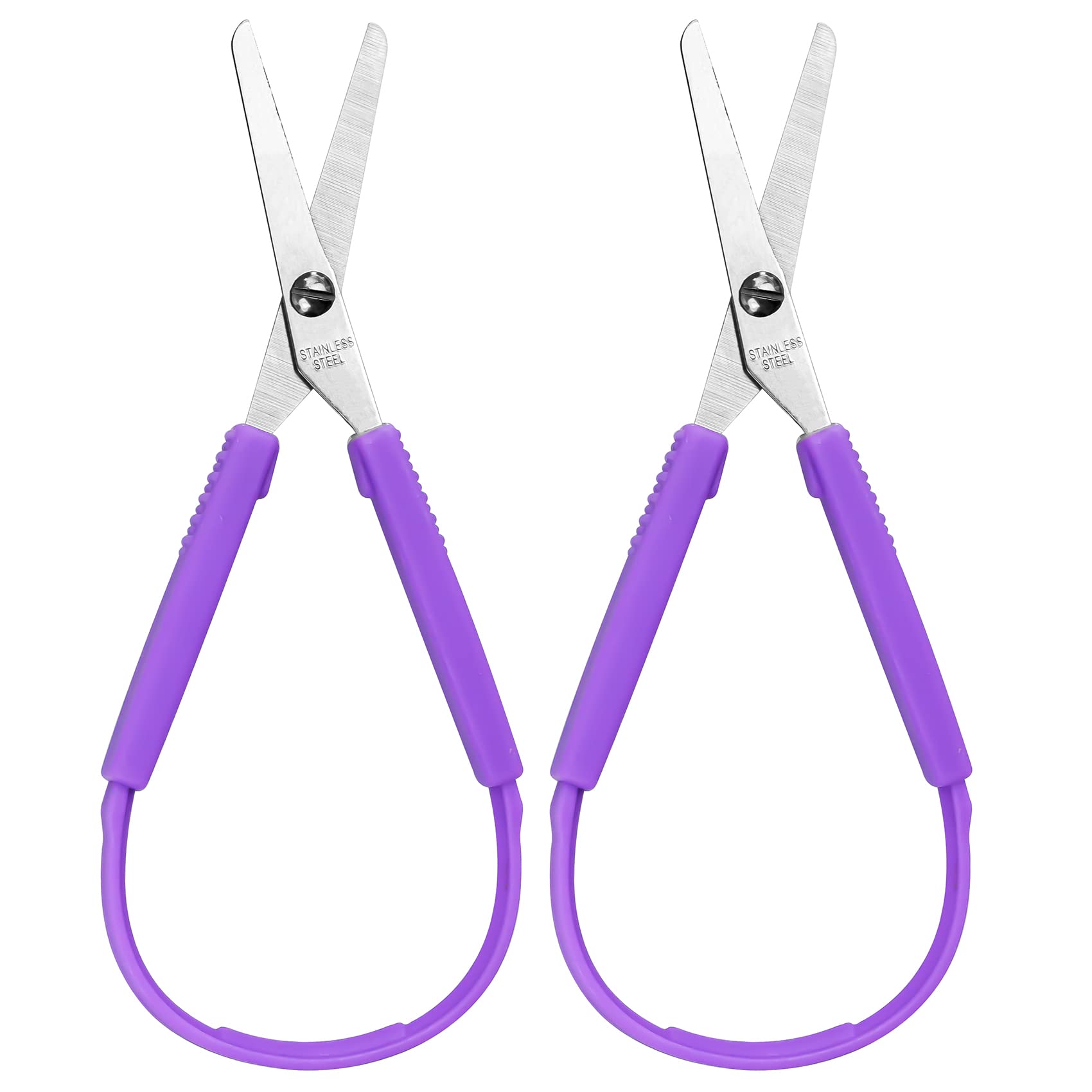 Loop Scissors for Kid, Colorful Looped Scissor, Adaptive Design, Easy-Open Squeeze Handles (5.5 inch, 2 PCS (Purple))