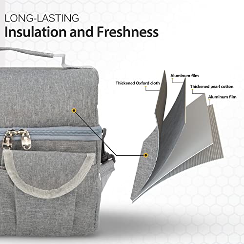 MOSTCOS Cooler Lunch Bag Insulated Reusable Lunch Box for Women/Men, Cute Lunch Box with Adjustable Shoulder Strap, Zippered Outer Pockets, Freezer Lunch Bags for Office Work Beach, Lunch Bag Adult