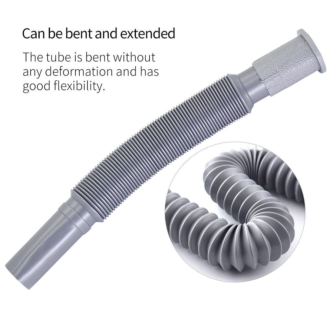 OLIREXD Universal Wash Basin Sink Drain Pipe, 1-1/4 Inch Install Diameter Plastic Flexible and Expandable Drain Pipe for Kitchen Bathroom Sink, Gray