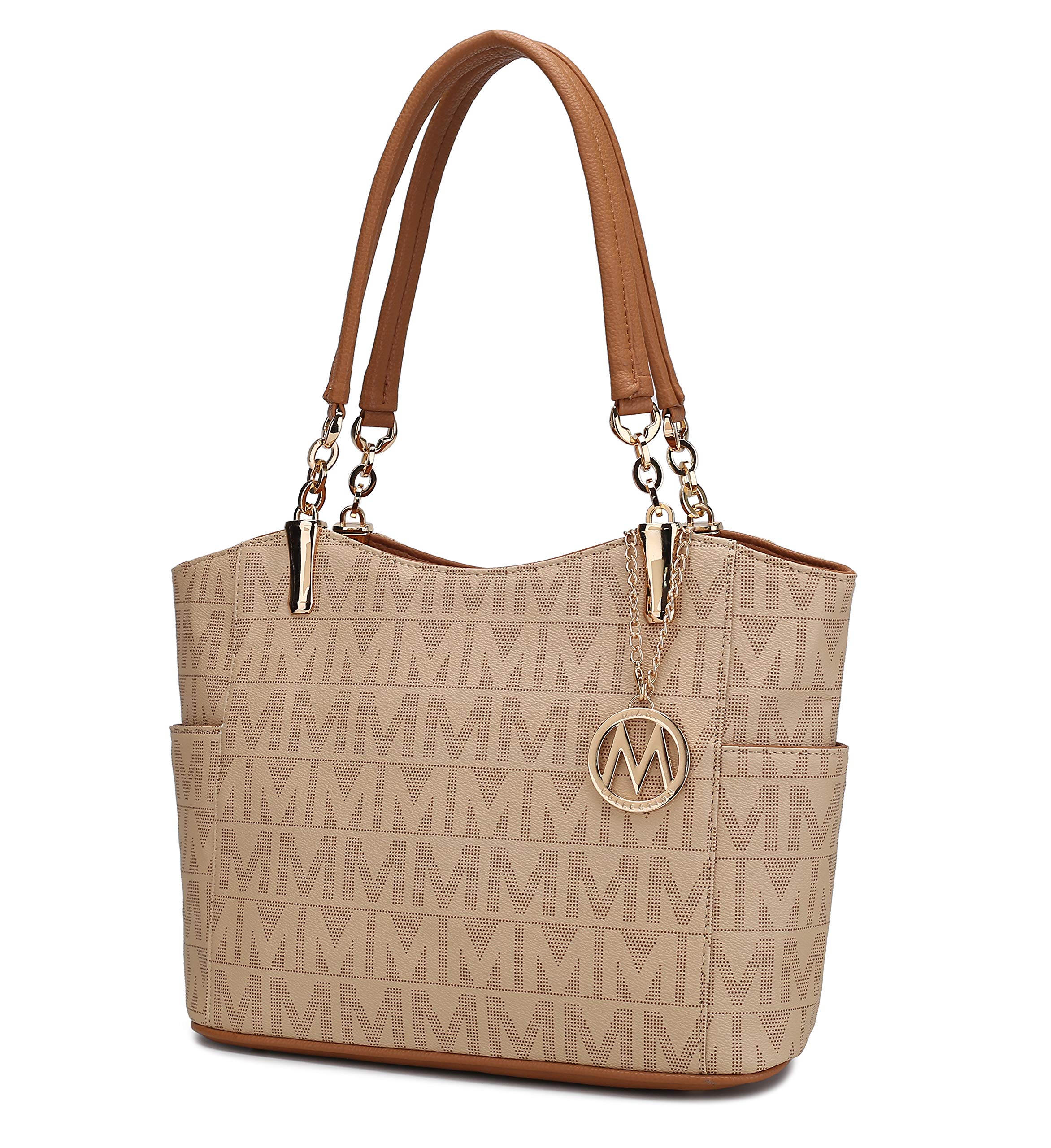 MKF Collection Tote Bag for Women – PU Leather-Top-Handle Satchel Shoulder Handbag Beige