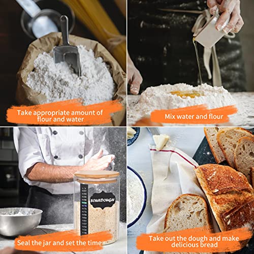 Kmise Sourdough Starter Jar, 34 Oz DIY Pro Glass Sourdough Starter Jar Kit With Thermometer, Silicone Spatula, Blackboard Stickers and Cutter