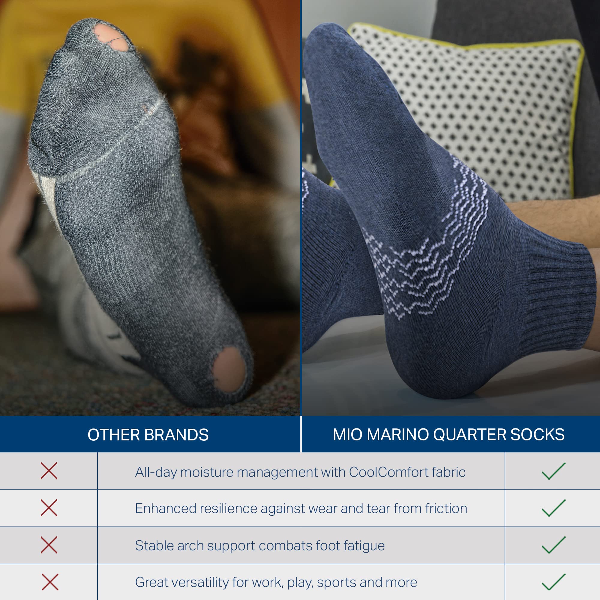 Mio Marino Mens Low Cut Ankle Socks - Premium Moisture Control - Cotton Cushioned with Arch Support - Black - 6 Pack - (13-15)