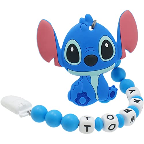 Panny & Mody Personalized Car Seat and Stroller Toys with Name, Customized Stroller Toy Clip with Name - Cute Stitch(Blue)