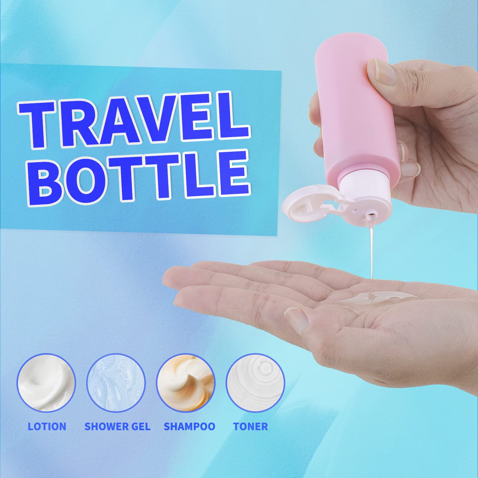 Owlyee Travel Bottles, 2oz Traveling Size Toiletry Containers Set with Bag, Empty Tsa Accessories for Shampoo, Lotion, Conditioner (60ML, 4PCS)