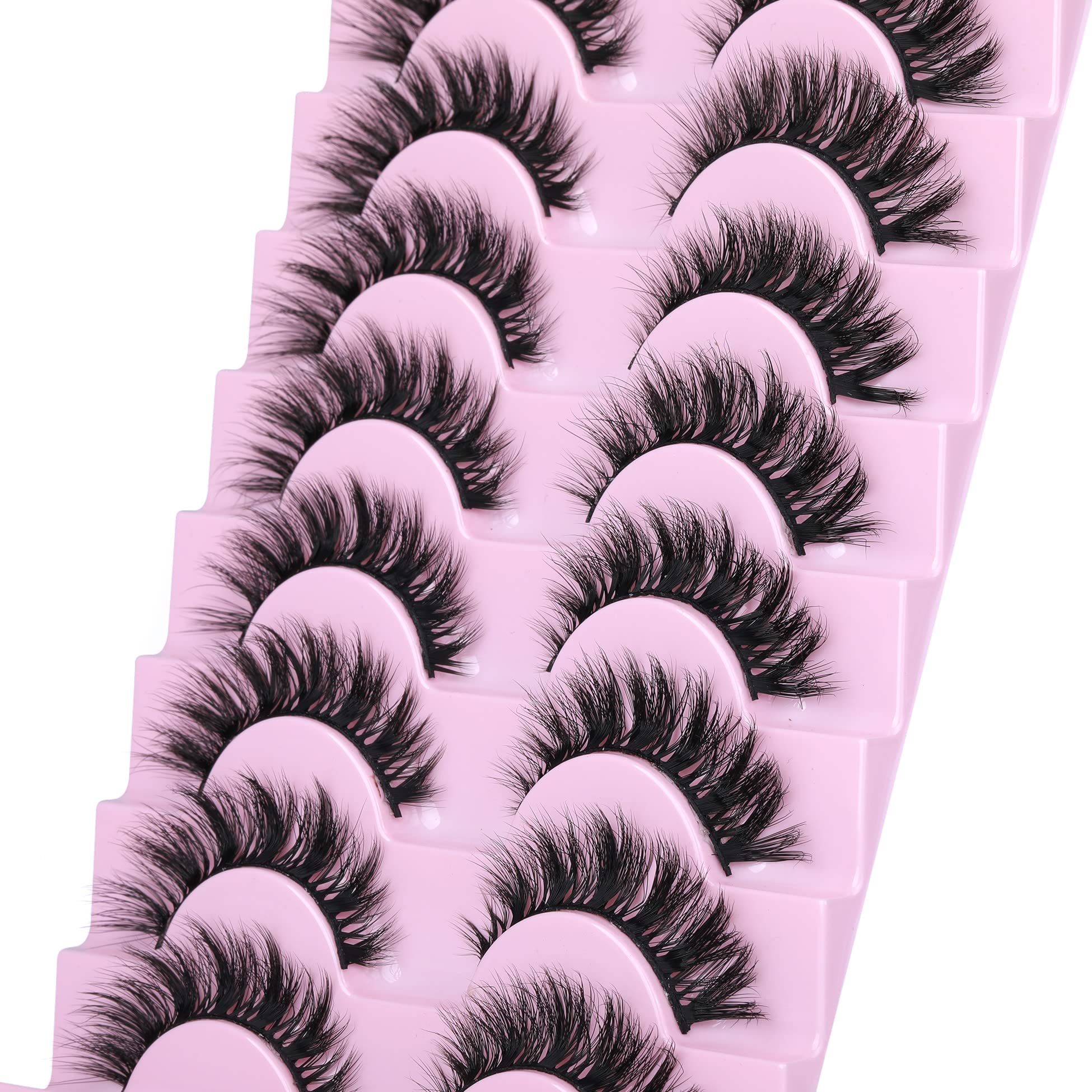 Lashes Cat Eye Natural Eyelashes Wispy 3D Curly Short Crisscross Mink Lashes 8 Pairs Fluffy Fake Eyelash Pack by Mavphnee