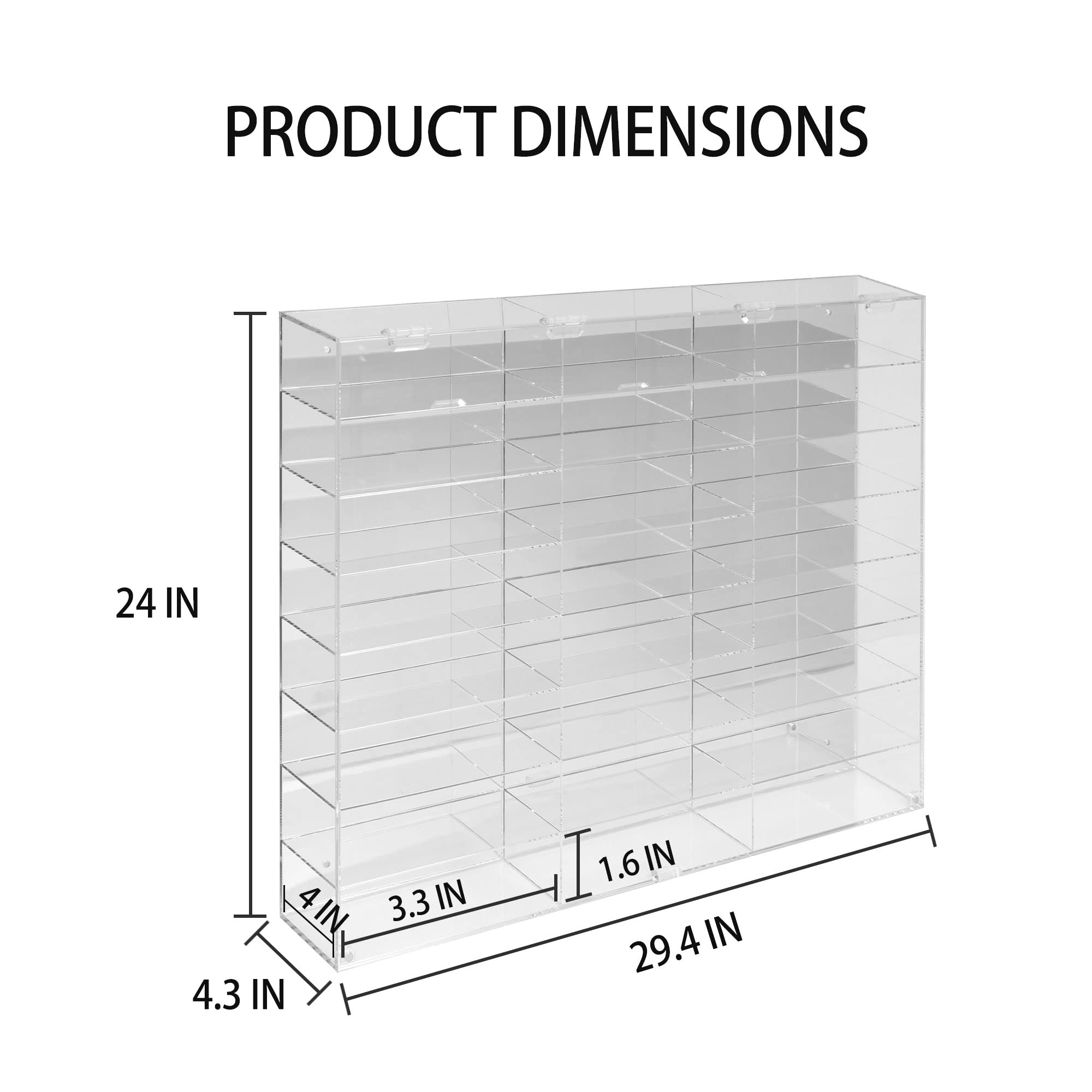 Hot Clear Acrylic Display Case for 1:24 scale Diecast Toy Model Race Cars Wheels Storage Shelves Showcase, 24 Compartments, Wall Mounted