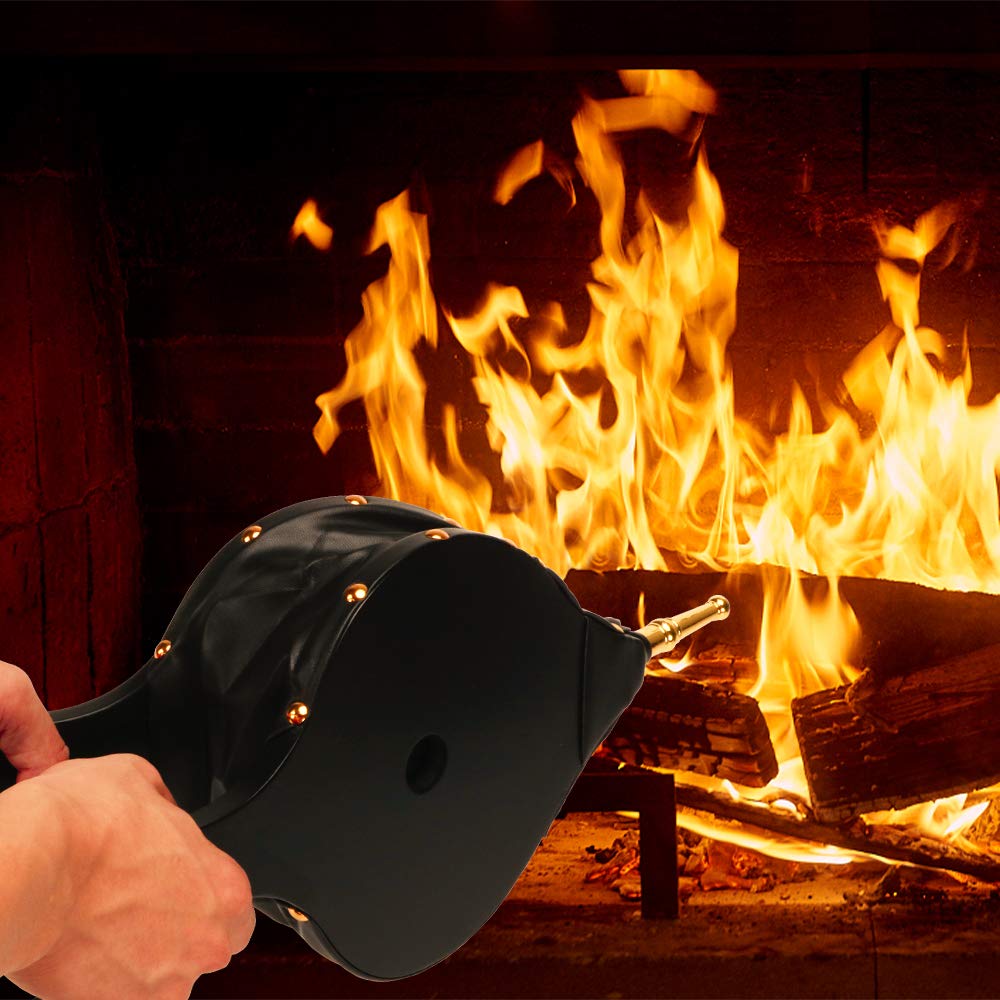 KLOLKUTTA Fireplace Bellows 17"x 7.5" Wood Air Blower for Outdoor Camping BBQ Hand Bellow Barbeque Tools Accessories with Hanging Strap Black