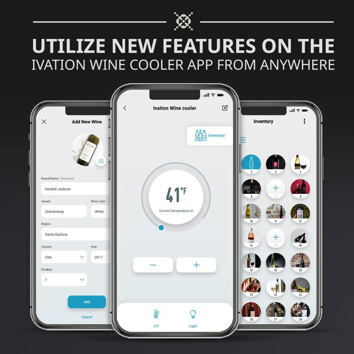 Ivation 28 Bottle Compressor Wine Cooler Refrigerator with Wi-Fi Smart App Control Cooling System | Large Freestanding Wine Cellar Fridge For Red White Champagne or Sparkling, Black Glass Door & Lock
