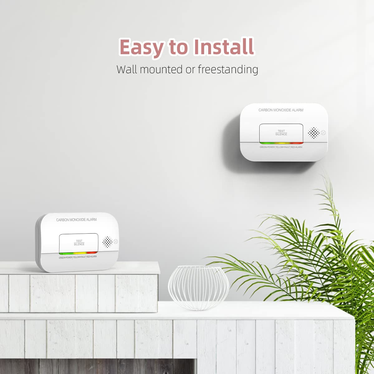 Putogesafe Carbon Monoxide Detector, 7 Year Sensor Life CO Detector with Battery Warning Indicator and Test Button, 85 dB, for Ceiling and Wall Mounting, White (2Pack)